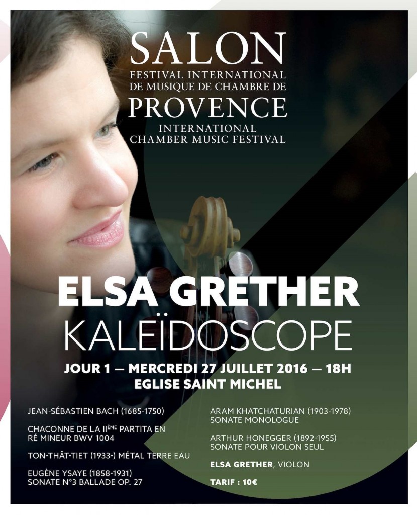 Elsa Grether (violon) en récital seul à Salon (13) mercredi 27 juillet ...
